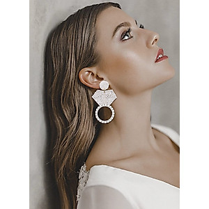 Rhinestone Wedding Bridal Earrings for Women Handmade Wedding Diamond Ring Beaded Drop Earrings Fun Statement Engagement Ring Dangle Earrings Bachelorette Party Jewelry Gifts