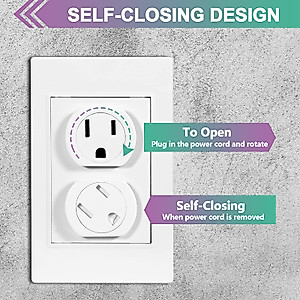 Outlet Covers (28 Pack) Self-Closing Child Proof Socket Covers 3-Prong Swivel Outlet Plug Covers Upgraded Adhesive Installation Comes with Extra Sticker Electrical Outlet Protectors for Baby
