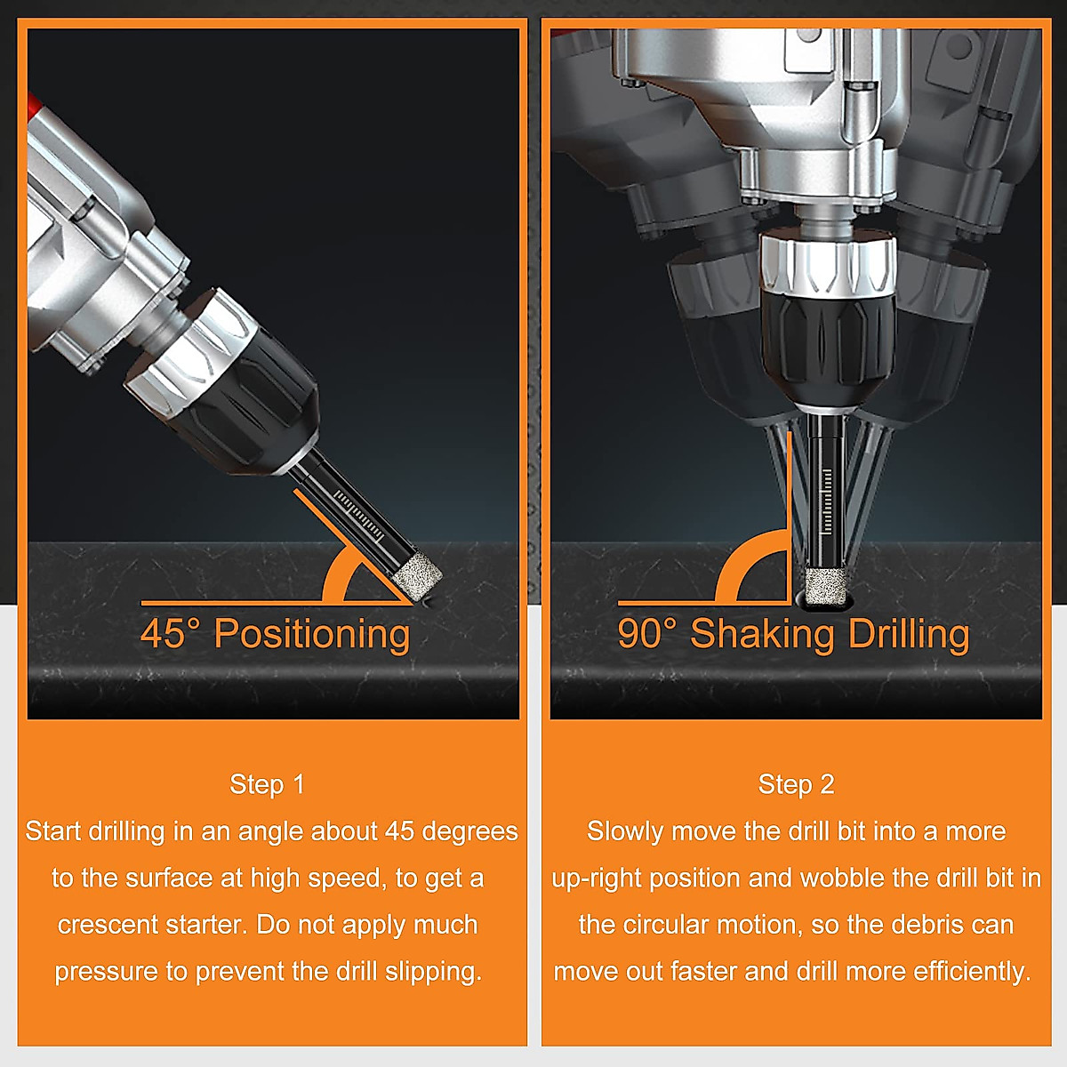 7 Piece Diamond Drill Bits Set, Core Drill Bits for Hard Materials - Tiles Ceramics Glass Stones – Built in Coolant, Fast Dry Drilling - Sizes 3/16" 1/4" 5/16" 3/8" 1/2" - Round Shank, Storage Case
