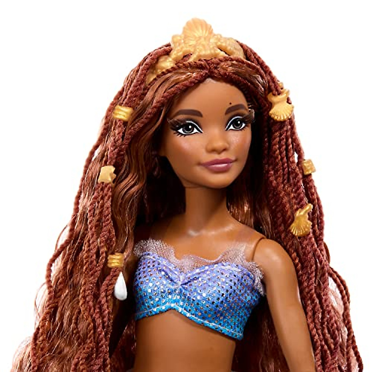 Mattel Disney The Little Mermaid Deluxe Mermaid Ariel Doll with Iridescent Tail, Hair Jewelry Beads, and Doll Stand