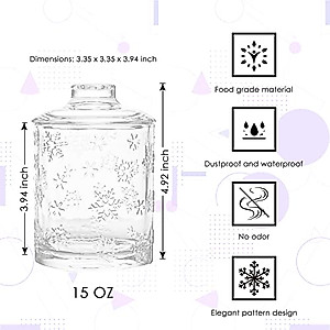 GYRUT Glass Apothecary Jars with Lids, 15oz Qtip Holder Bathroom Set of 6, Bathroom Accessories Organizer for Cotton Ball, Bath Salt, Hair Clips, Floss Picks, Bathroom Containers[Snowflake]