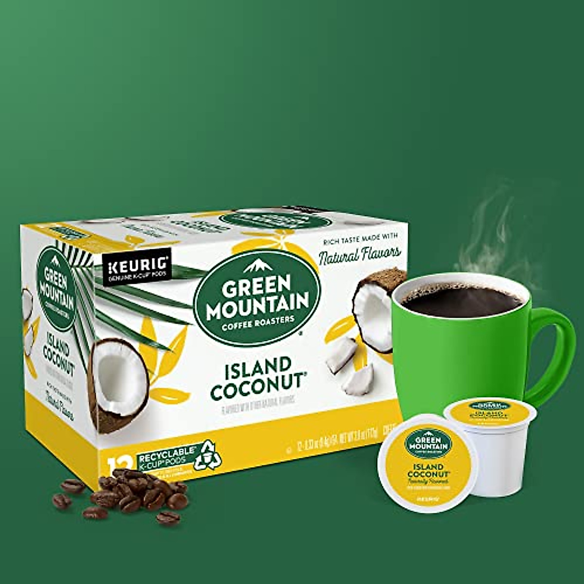 Green Mountain Coffee Roasters Island Coconut, Single-Serve Keurig K-Cup Pod, Flavored Light Roast Coffee, 12 Count (Pack of 6)