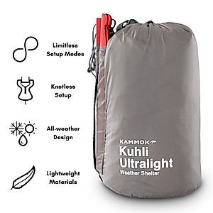 KAMMOK Kuhli Ultralight | Versatile Weather Shelter, (Waterproof, Durable, Portable, Camping Tarp, Hammock Tarp, Rain Cover), Crater Gray