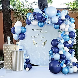 Blue Balloons Arch Garland Kit, Navy Blue and White Balloon Arch Kit with Chrome Blue Baby Light Blue Confetti Balloons, Different Size Blue Balloon for Baby Shower Wedding Birthday Party Decoration
