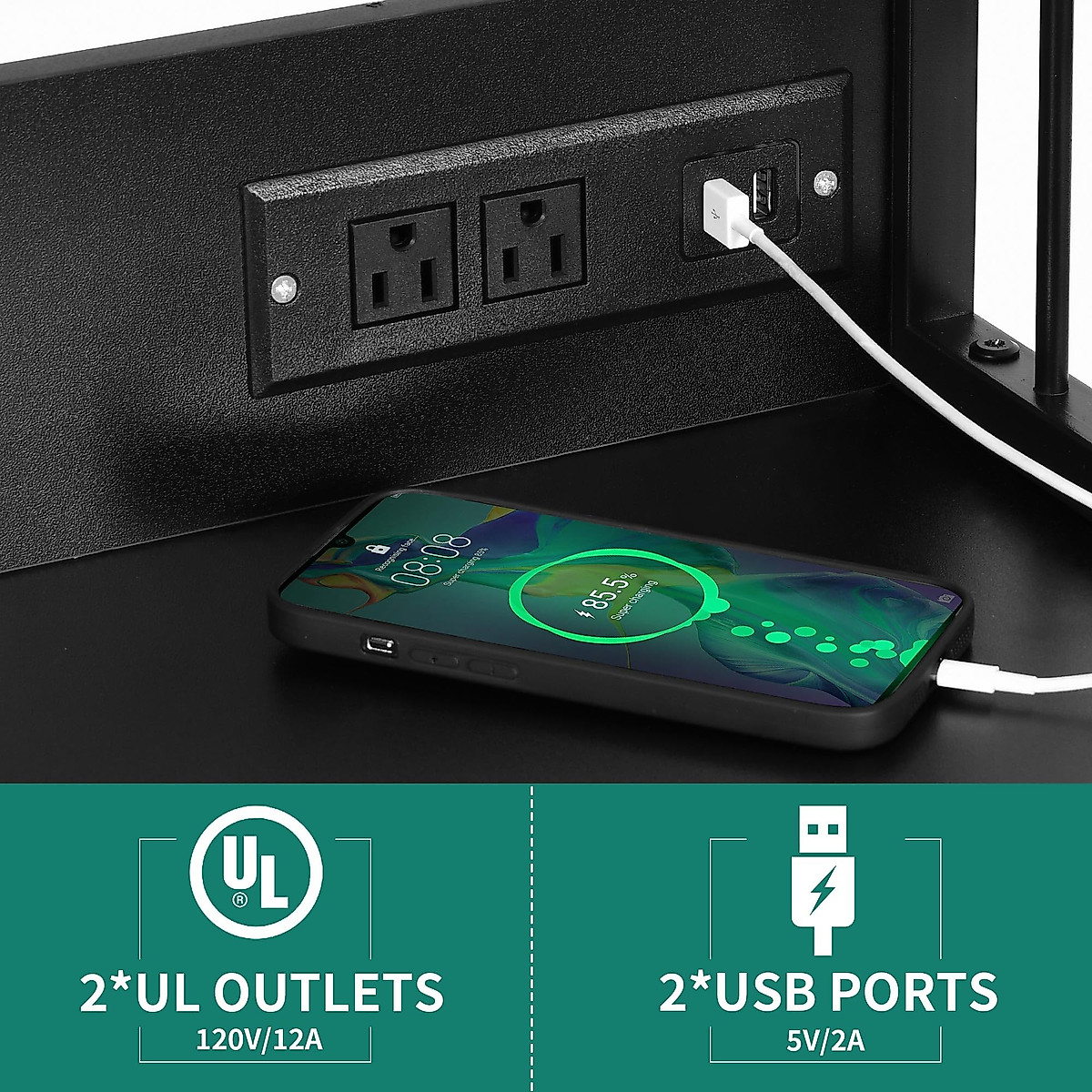 YITAHOME 3 Tier Bookcase, Bookshelf with Lighting, File Cabinet with Charging Station, 3 Drawer Wood Filing Cabinet, Printer Stand with Open Storage Shelves for Home Office, Black