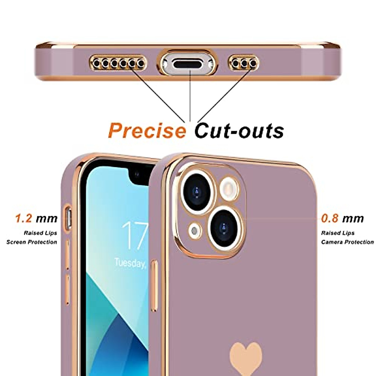 Teageo for iPhone 13 Mini Case for Women Girl Cute Love-Heart Luxury Bling Plating Soft Back Cover Raised Full Camera Protection Bumper Silicone Shockproof Phone Case for iPhone 13 Mini, Lavender