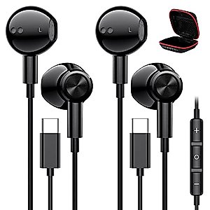 USB C Headphone 2 Pack for Samsung Z Flip 5 Fold 4, Type C Earphones Earbuds with Microphone Wired Headset for Galaxy S23 Ultra S22 Plus S21 FE S20 A53 A54 Google Pixel 7 7A 6 6A iPad 10 Pro OnePlus