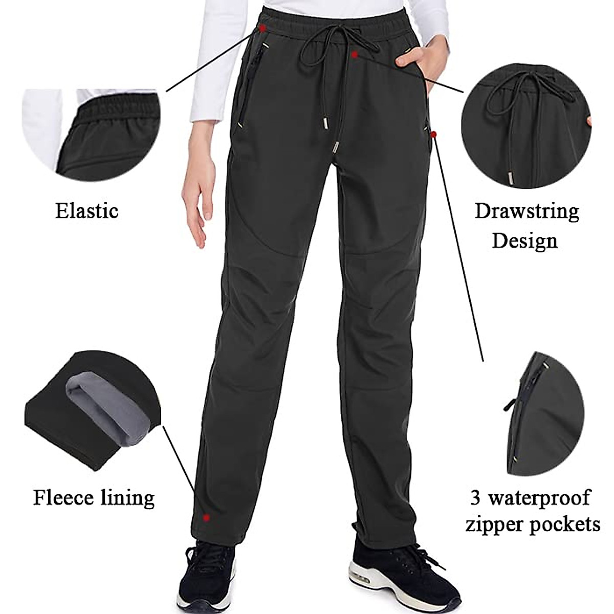 Apotemis Womens Snow Ski Pants Waterproof Windproof Fleece Lined Warm Hiking Insulated Pants Black M