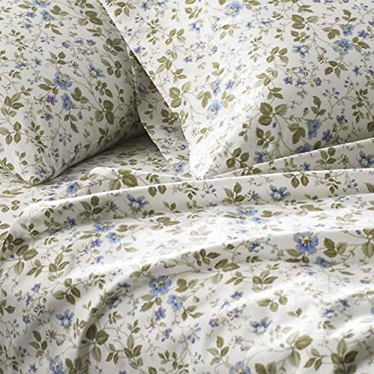 Laura Ashley - King Sheet Set, Soft Sateen Cotton Bedding Set - Sleek, Smooth, & Breathable Home Decor (Spring Bloom Wildflower, King)