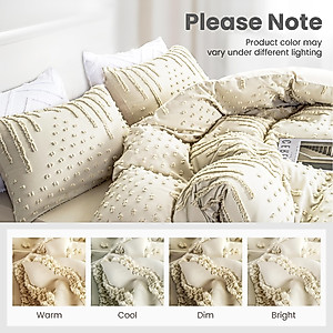 Sophia Willam Duvet Cover Queen Size Boho Cream/Beige, Queen Bedding All Season Comforter Cover, 3 Pieces Embroidery Shabby Chic Bedding, 1 Duvet Cover with 2 Pillow Shams(Cream/Beige, Queen, 88×92)