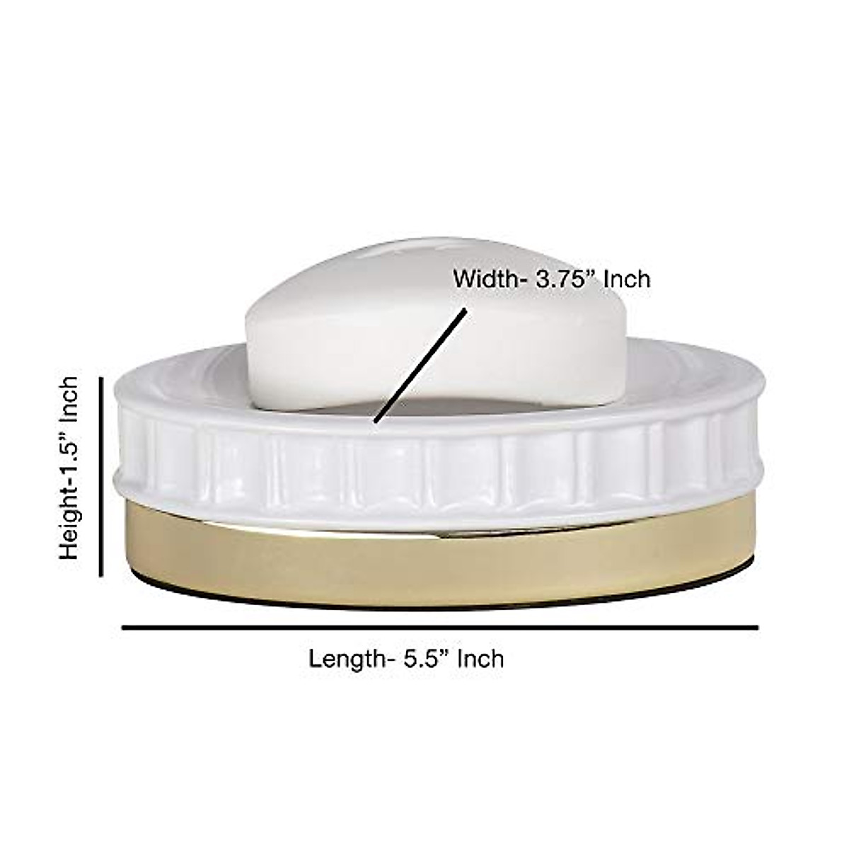 nu steel PAN-8PC/SET Panache Ceramic Bath Accessory Set for Vanity Countertops 8 Piece Includes Container, Dish,Tooth Brush, Tumbler,soap Lotion,Waste Basket,Tissue Box Holder,Tray-White/Gold