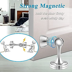Door Stoppers, 2 Pack Magnetic Door Stop Brushed Nickel Wall Floor Mount Magnetic Door Stopper Heavy Duty Magnetic Door Catch Holder, Stainless Steel, Doorstops for Bottom of Door, Silver