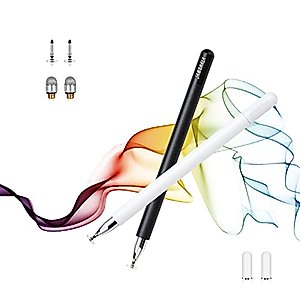 Stylus Pen (2 PCS), JAMBHALA Universal 2 in 1 Magnetic Disc Stylist Pens with Extra Replacement Tips for iPad, iPhone, Tablets, Samsung, Kindle and All Touch Screens Devices (Black/White)