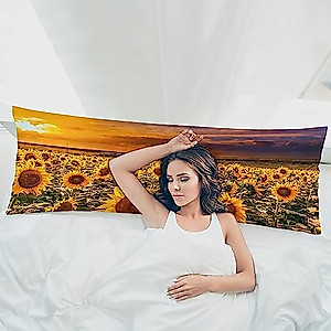 Lycomify Body Pillow Cover,Field of Sunflowers on The Sunset Printed Long Pillow Cases Protector with Zipper Decor Soft Large Covers Cushion for Beding,Couch,Sofa,Home Gift 20"x54"