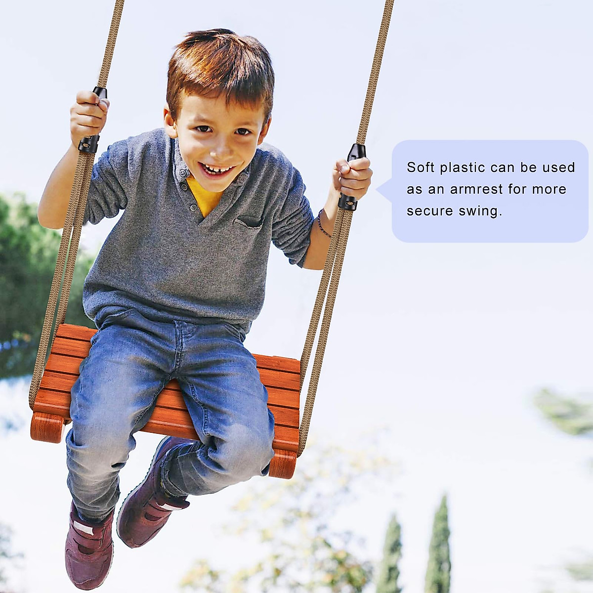 SELEWARE Wooden Swing Seat, Heavy Duty Wood Tree Swing for Adult Kids Playground Swing Sets for Backyard, Indoor Outdoor Flat Swing Seat (17.5 x 8.5 Inch) with Adjustable Rope