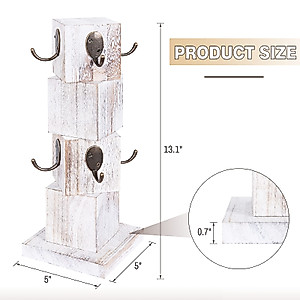 bluegift Coffee Mug Holder Tree, Rustic Solid Wood Mug Tree Stand with 8 Hooks, Farmhouse Coffee Cup Holder for Counter, Mug Hanger for Kitchen Organizer, Farmhouse White