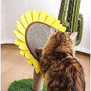 Lovely Caves Sunflower Cat Scratching Post with Sisal Covered, Cat Claw Scratcher Pole for Kitten, Flower Cat Tree Furniture Scratch Post
