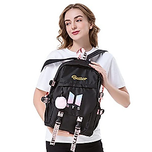 PMguangyin BTS Butter backpack jin jimin suga jungkook V suga bookbag for Girls, Black