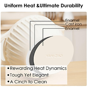 Yanzao Enameled Cast Iron Dutch Oven Pot with Lid and Handle, 4.75 Quart, Ceramic Interior, Nonstick, Large Cast Iron Pot, Cooking Pot, Dutch Oven for Sourdough Bread Baking, Rice, Cooking Spanish,