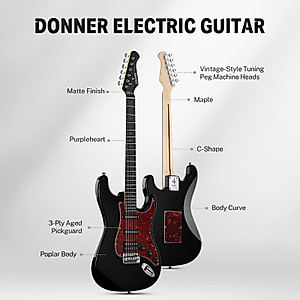 Donner 39 Inch Electric Guitar, Designer Series DST-200 Stylish Solid Body Electric Guitar for Beginner Intermediate & Pro Players, Single Coil Split System, Bonus Bag, Cable, Strap