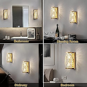 LOSNEOLAZ Crystal Wall Sconces Indoor, Modern LED Sconces Wall Lighting Fixtures Indoor Gold Wall Mounted Lamp for Bedroom Living Room Hallway Bathroom Vanity Light Fixtures Over Mirror 4000K