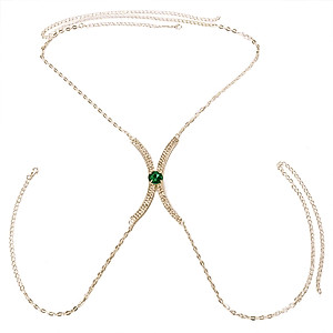 Cusmyre Rhinestone Green Chest Bracket Bra Chain Body Jewelry Bikini Crystal Body Chain Rhinestone Bra Underwear Chain Sexy Lingerie Chest Chain for Women