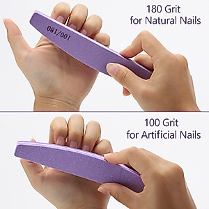 20 Pack Nail Buffer 100/180 Grit Washable Double Sided Nail Sanding Block File for Acrylic Natural Gel Nails, Purple