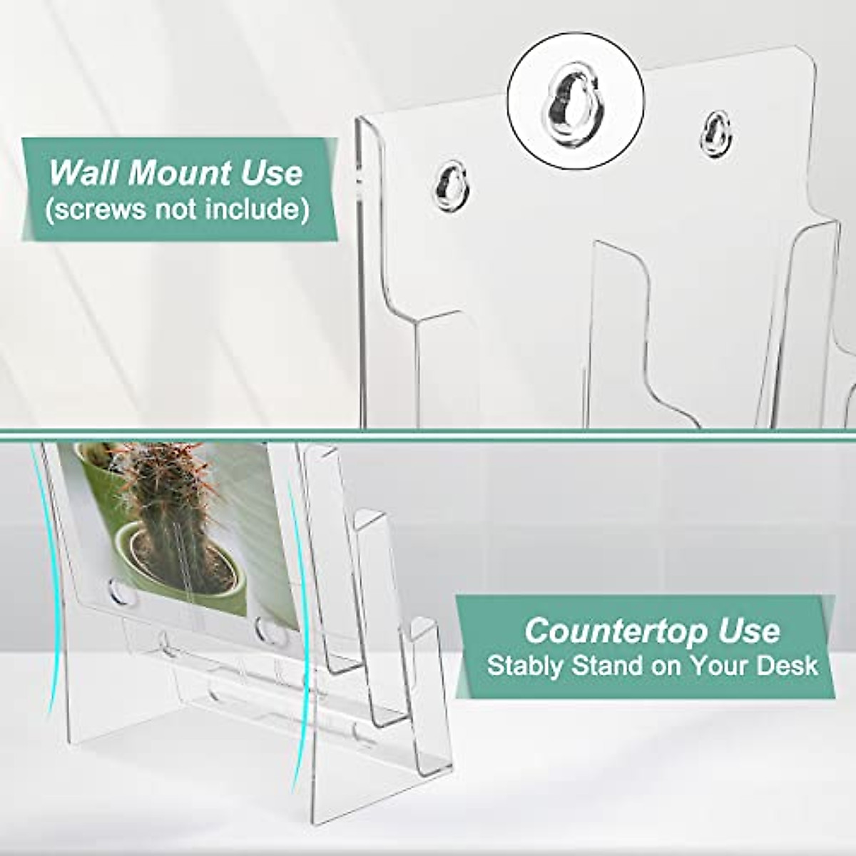 Acrylic Brochure Holder 8.5 x 11 inches, 3 Tier Clear Literature Holder with Removable Divider for Trifold 4 Inches Wide Pamphlet, Plastic Flyer Display Stand for Magazine, Document, Booklet