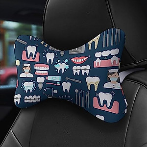 JZDACH Car Neck Pillow Memory Foam Head Rest Support Cushion Compatible with Teeth Dental Seamless Pattern for Travel Car Seat, Boys Gaming Office Chair,Travel Portable Pillow