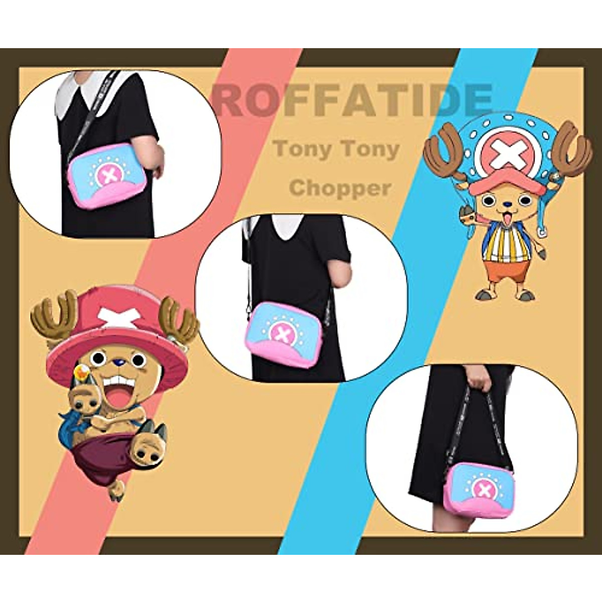Roffatide Anime One Piece Crossbody Bag Tony Tony Chopper Small Shoulder Bag Sling Bag Girls Crossbody Handbag Pink