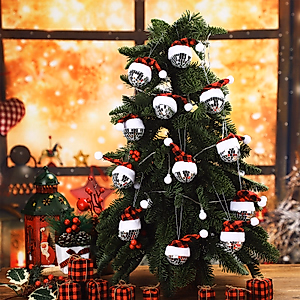 12 Pcs Mini Disco Ball Christmas Ornaments Disco Mirror Ball Tiny Disco Ball Bright Reflective Mirror Christmas Balls for Christmas Disco Party Decoration 1.97'' (Silver,Ball with Plaid Santa Hat)