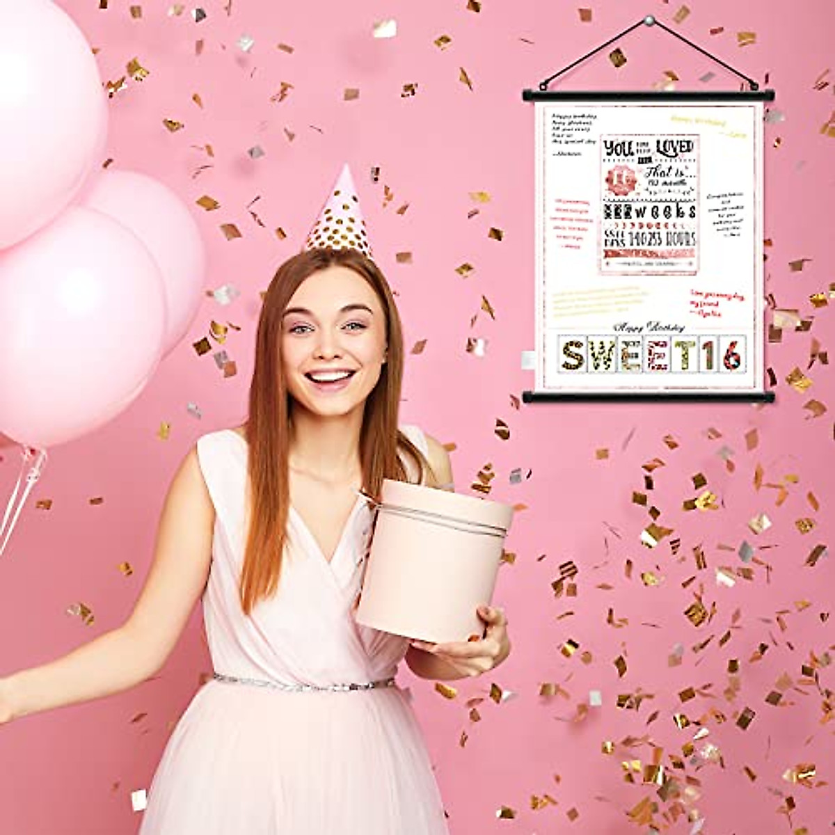 Teling Sweet 16 Birthday Poster Decorations Rose Gold Wall Art Group Signature Hanging Poster 16th Guest Book Alternative Congrats Birthday Party Supplies for Women Girls with 3 Marker Pens