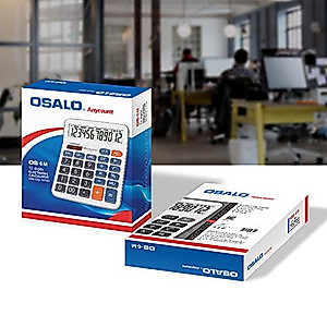 Desktop Calculator Large LCD Display 12 Digit Number Handheld Portable Pocket Basic Calculator with Big Soft Sensitive Button, Battery and Solar Powered, for Office Home School Use(OS-6M)