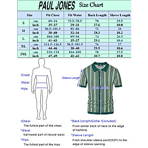 PJ PAUL JONES Retro Knitted Polo Shirt for Men 1950s Italian Stripes Shirt Short Sleeve Button Down Knit Polos Collared Knit Cardigan Sweater Black Grey