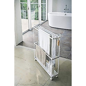 YAMAZAKI home 4292 Towel Rack and Bath Cart-Rolling Bathroom Storage Organizer, One Size, White