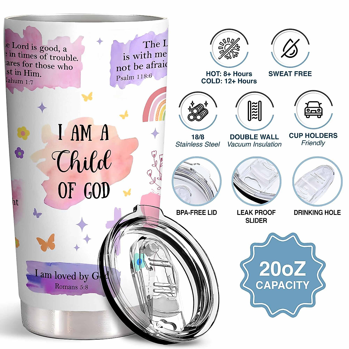 WIPI Christian Tumblers for Women With Sayings, Inspirational Gifts for Women Men Friends Family and Loved Ones, Bible Verse Tumbler 20 Oz, Christian Easter Gifts for Kids and Adult