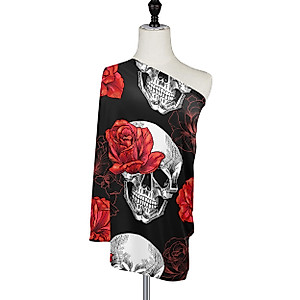 Nursing Cover Breastfeeding Scarf Skull and Red Roses- Baby Car Seat Covers, Stroller Cover, Carseat Canopy (v)