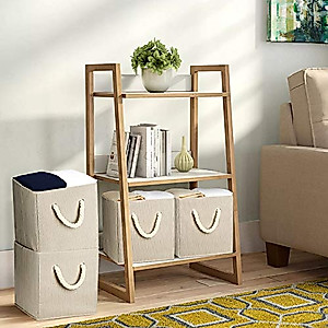 i BKGOO Foldable Storage Cube Bins Dark Grey Bamboo Fabric Collapsible Resistant Basket Box Organizer with Cotton Rope Handle for Home Office and Nursery 10.5x10.5x11 inch