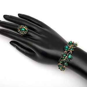 CSY 4 Pcs/Set Austrian Crystal Necklace Earrings Bracelet Ring Bridal Jewelry Sets for Brides Wedding Party Costume Accessories Gifts for Women (02-gold plated-green)