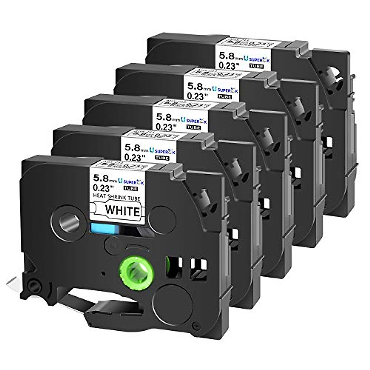 USUPERINK 5 Pack Compatible for Brother HSe-211 HSe211 HS-211 HS211 Black on White (5.8mm 0.23''x 1.5m 4.92ft) Heat Shrink Tube Label Tape use in PT-D400 PT-D450 PT-E300 PT-E500 H300 E550W Label Maker