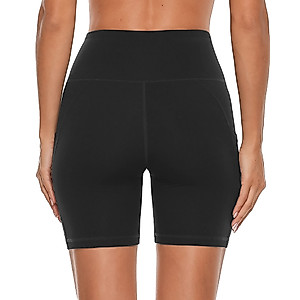 Stelle Womens High Waist Biker Cycling Fitness Gym Running Volleyball Workout Yoga Shorts (Medium, 8'' Black)