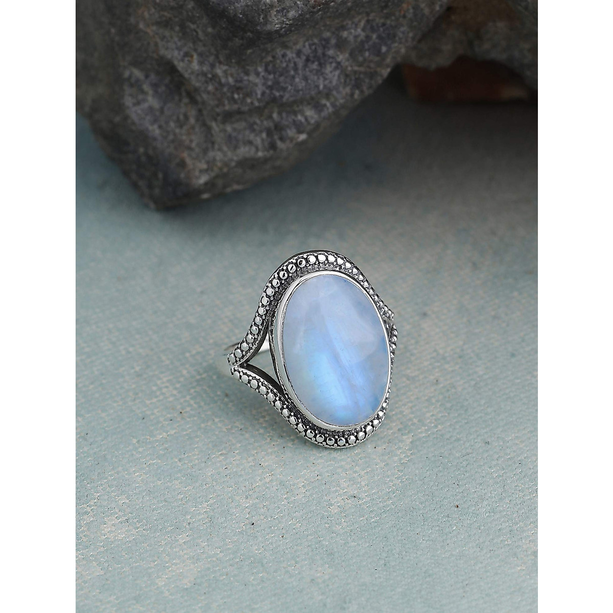 YoTreasure Rainbow Moonstone Solid 925 Sterling Silver Ring Jewelry