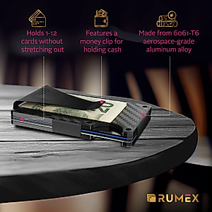 RUMEX Men’s Metal Wallet & Card Holder - RFID Blocking Anti-Theft Slim Wallet for Men - Sleek & Minimalist Metal Design - Men’s Card Organizer & Money Clip - BLACK CARBON FIBER