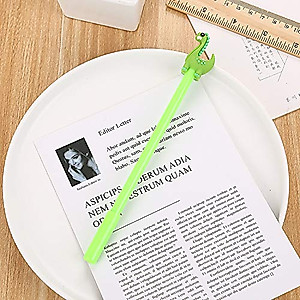 Chris.W 12 Pcs Cute Cartoon Dinosaur Rollerball Gel Pens Set, 0.5mm Fine Point Writing Pens for Boys Students, Black Ink, Dino Themed Party Favors