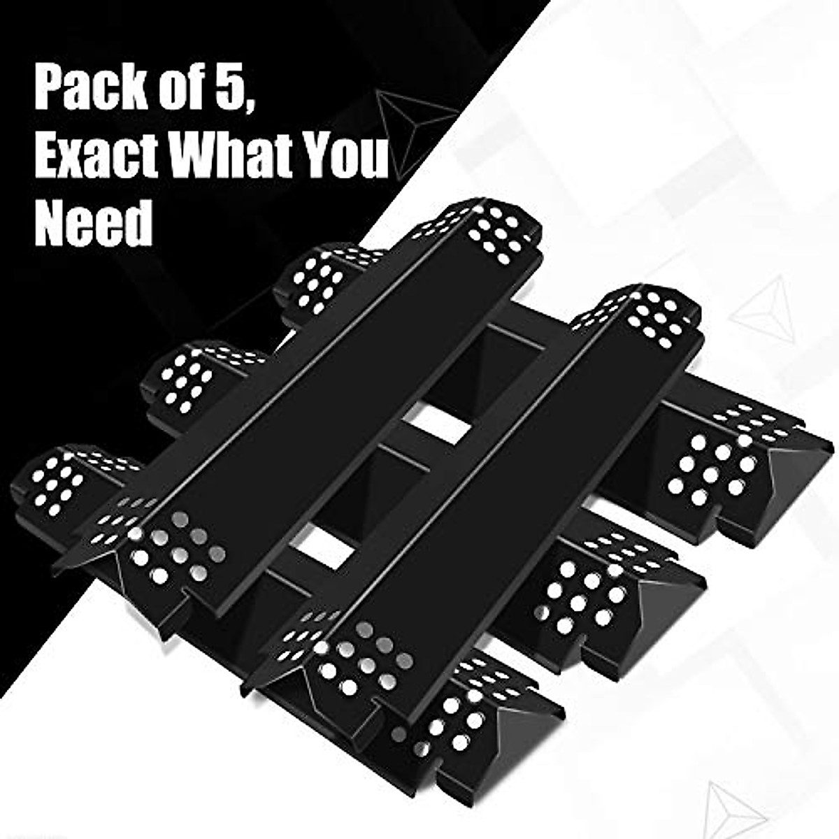 MONIBAQ 5 Packs Flame Tamers for Nexgrill 5 Burner 720-0888 720-0888N, 4 Burner 720-0830H 720-0830D Replacement Parts, Porcelain Steel Heat Plate Shields-14.6 X 4.2 inch