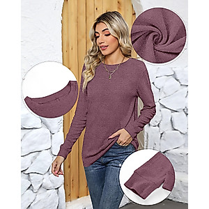 Ficerd 2 Pack Women's Casual Sweatshirts, Long Sleeve Cotton Shirts Loose Fit Lightweight Crew Neck Basic Tops Cute Pullover (Navy Blue, Wine Red,Large)
