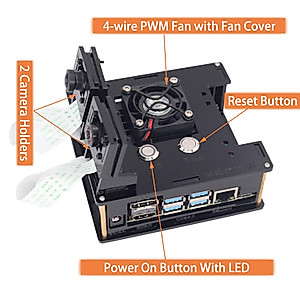 Makeronics Acrylic Case/Enclosure (Black) for Jetson Nano B01 and A02 with Camera Case | Power & Reset Control Switch | Cooling Fan | Assembly Instruction Included
