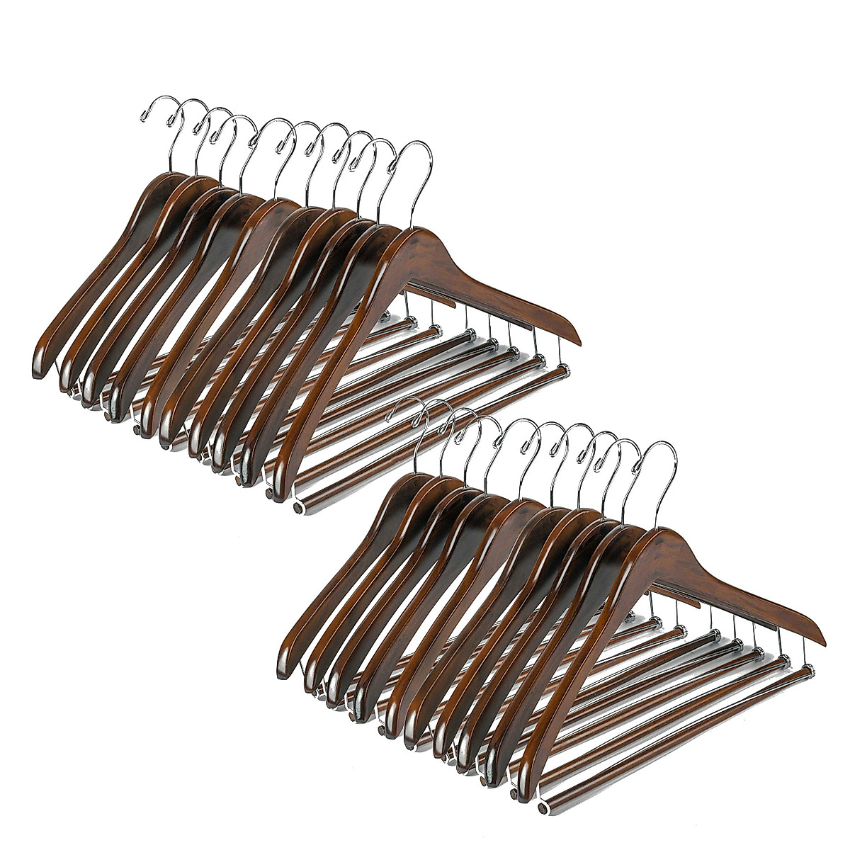 Quality Hangers Wooden Hangers Beautiful Sturdy Suit Coat Curved Hangers Great for Travelers Heavy Duty Hanger with Locking Bar - Retro Finish (5)