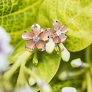 Honolulu Jewelry Company 14K Rose Gold Plated Sterling Silver CZ Plumeria Flower Nature Stud Earrings, 12mm