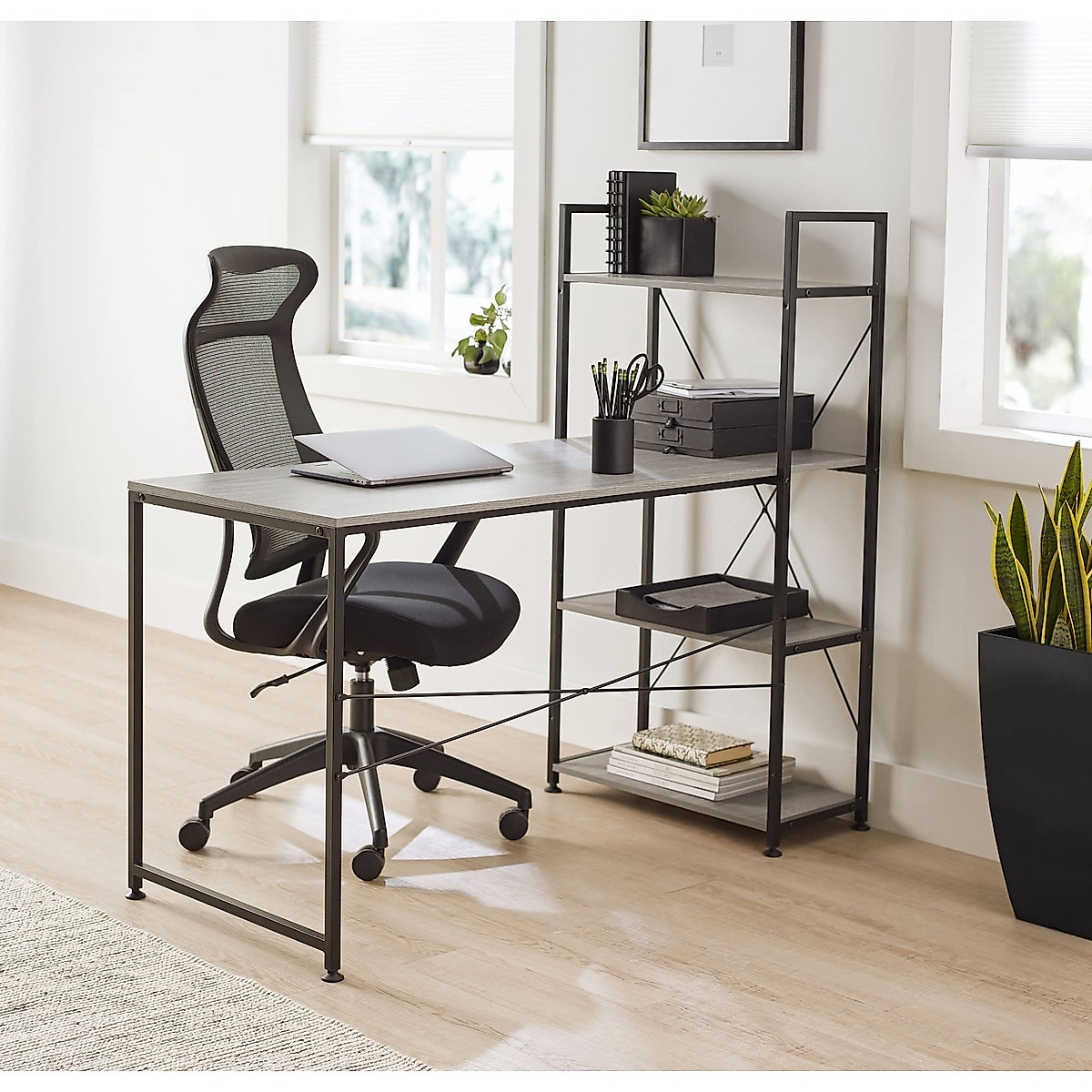 Realspace® Trazer 56"W Computer Desk With Storage Shelves, Gray